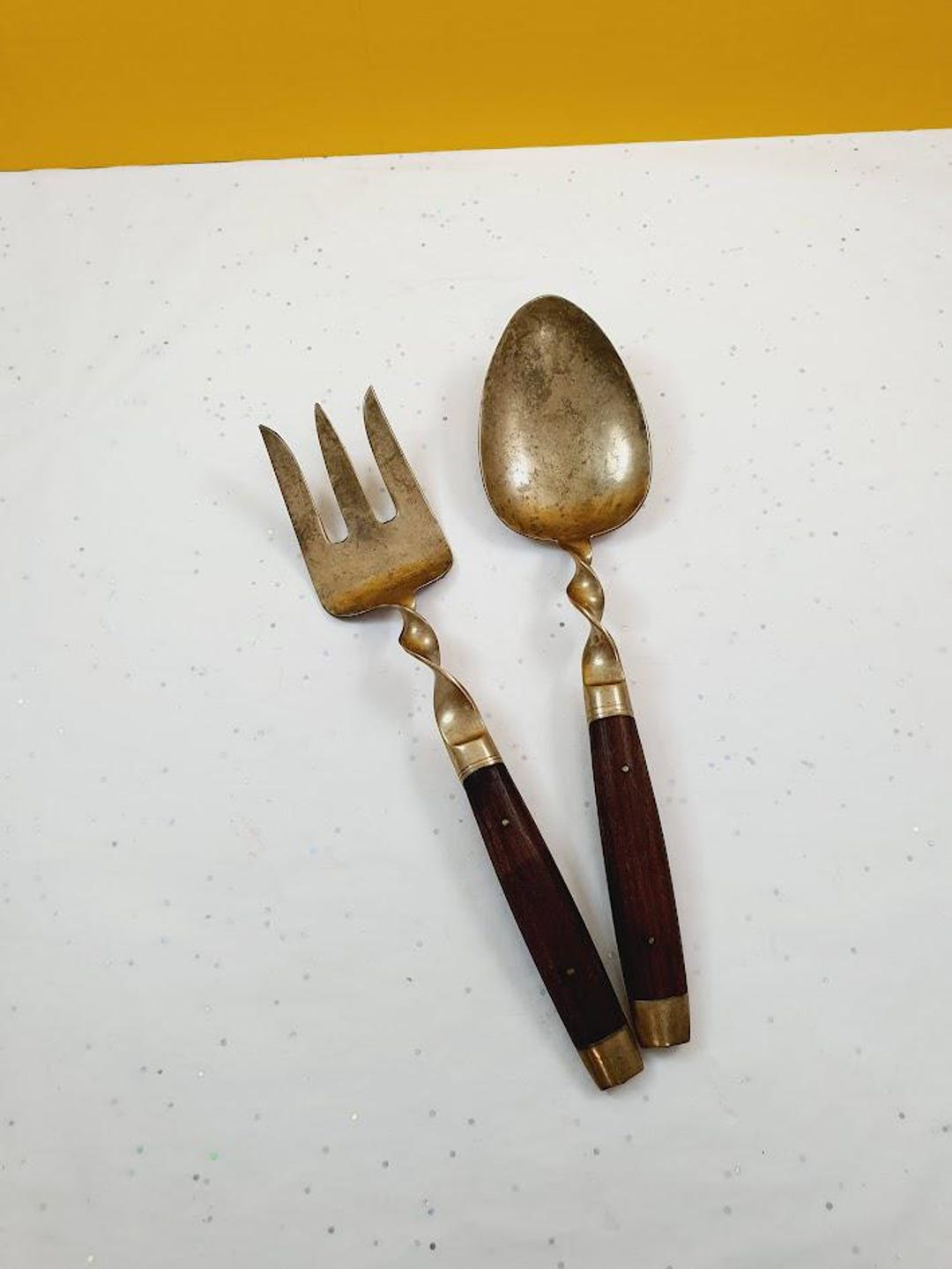 Vintage Brass Cutlery SET of Salad Servers Thailand Hollywood Regency ...