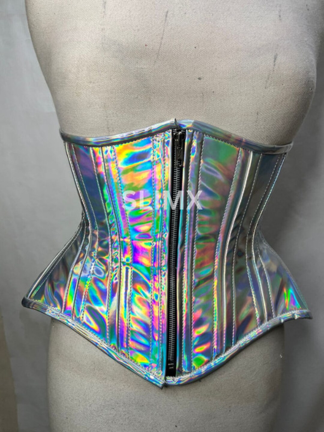 Silver PVC Shinny CURVY Open Cup Underbust Steel Boned Romantic Cosplay ...