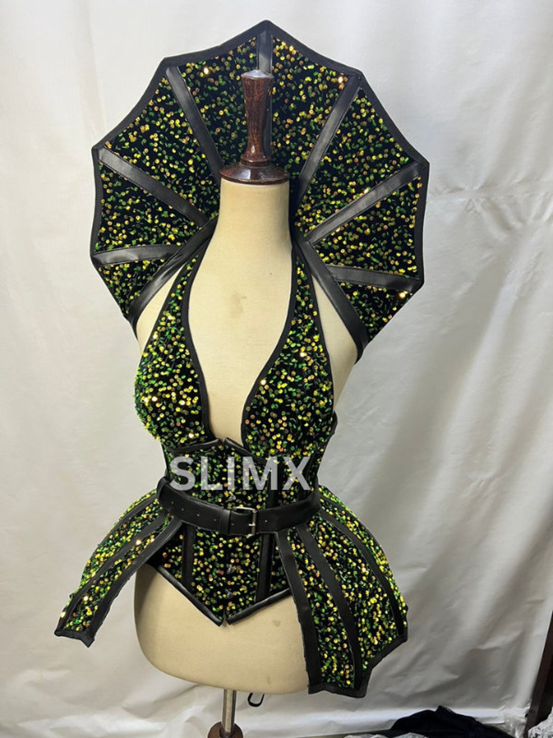 Halloween Cosplay Mustard Corset Costume Pin up Collar Shoulder Sherug ...