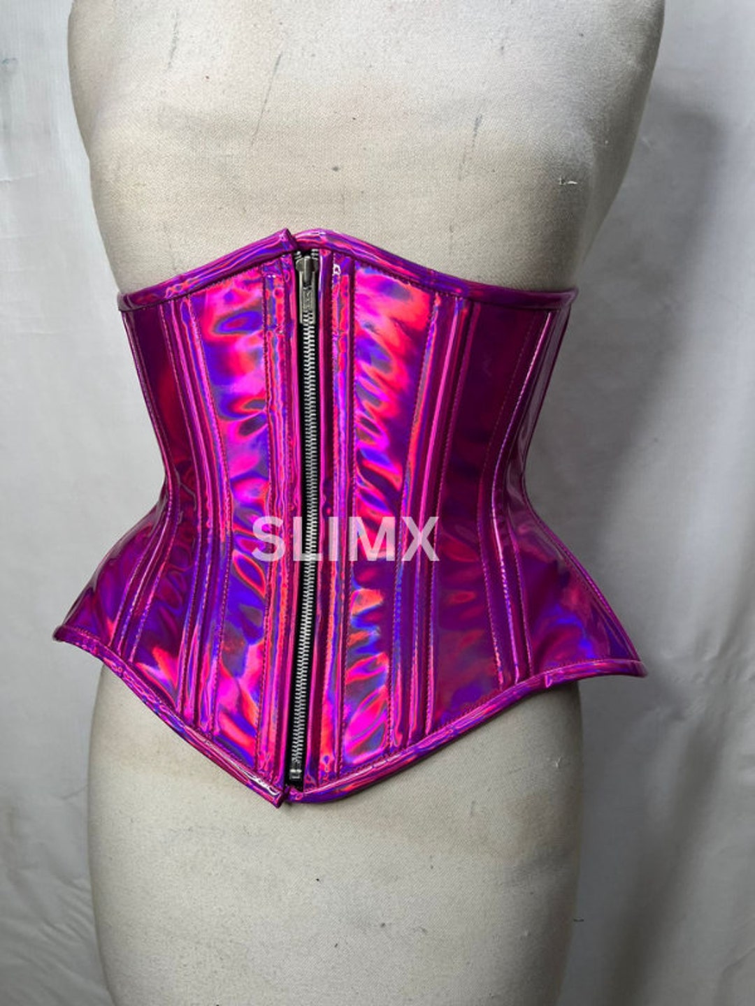 Pink Steampunk PVC Shinny CURVY Strapless Open Cup Underbust Boned ...