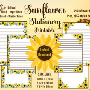 Printable Stationery Sunflower Design, Printable Sunflower, Letter ...