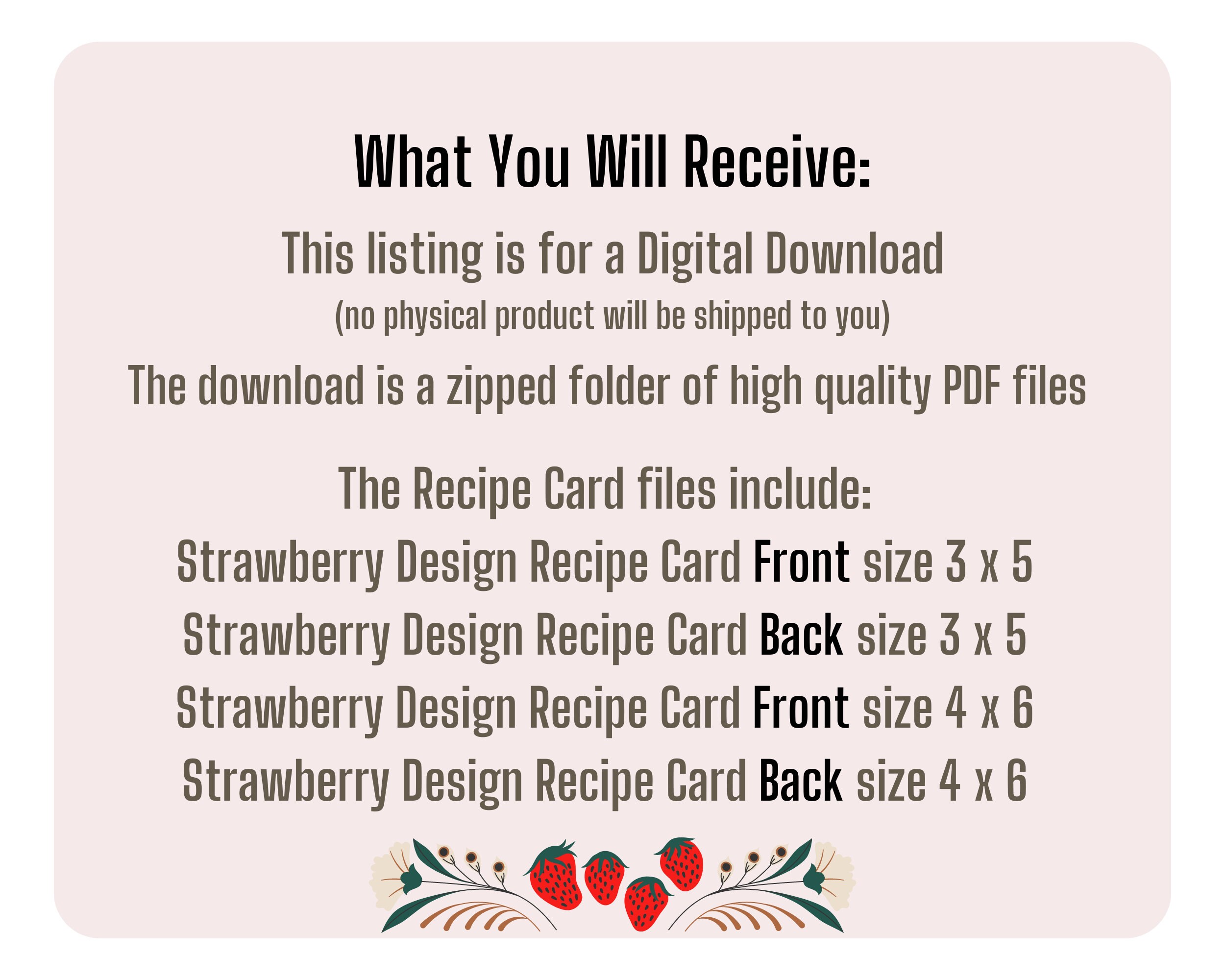 Strawberry Recipe Cards: Printable 3x5 & 4x6 (PDF Download) - Etsy