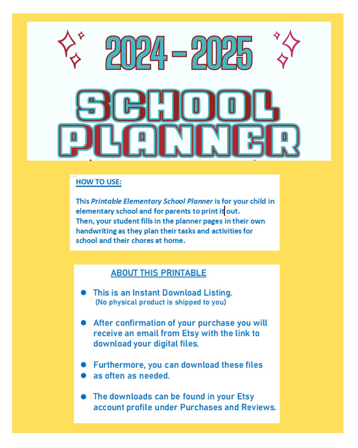 School Planner, Printable Student Planner, Elementary Student Planner ...