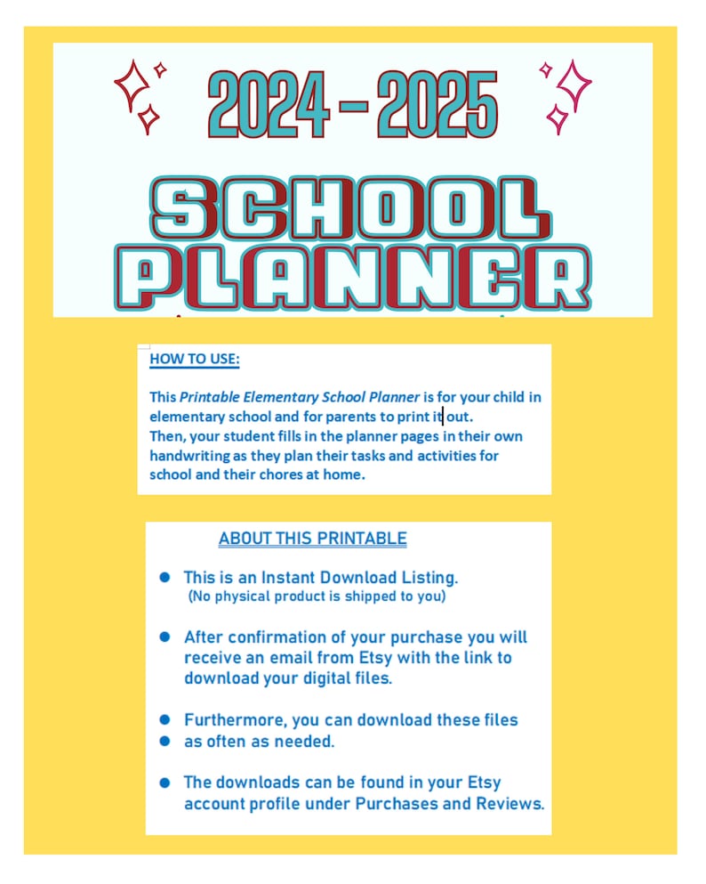 School Planner, Printable Student Planner, Elementary Student Planner ...