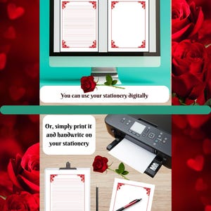 Printable Red Rose Stationery Set: Lined & Unlined (digital Download ...