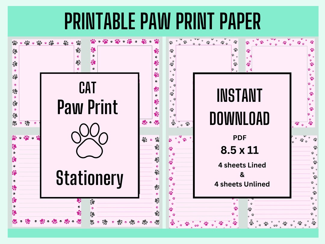 Cat Paw Print Stationery, Printable Paper, Stationery, Printable ...