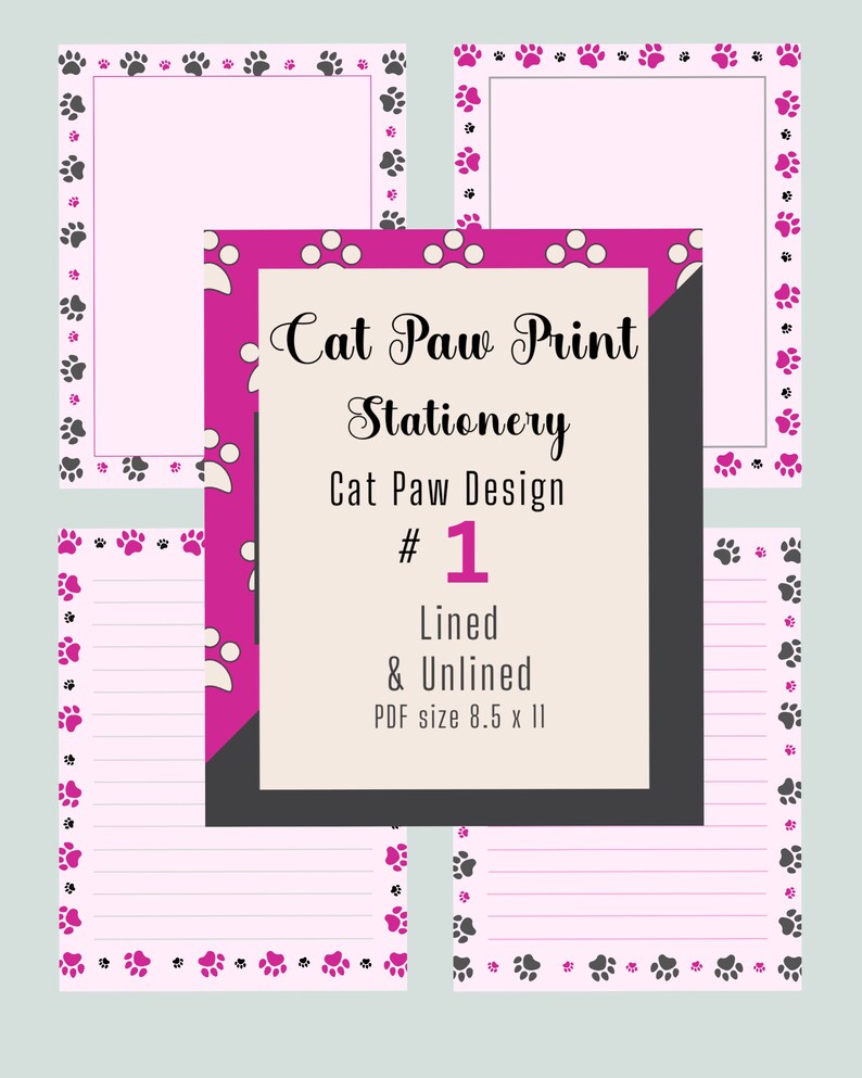 Cat Paw Print Stationery, Printable Paper, Stationery, Printable ...