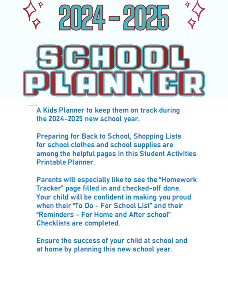 School Planner, Printable Student Planner, Elementary Student Planner ...