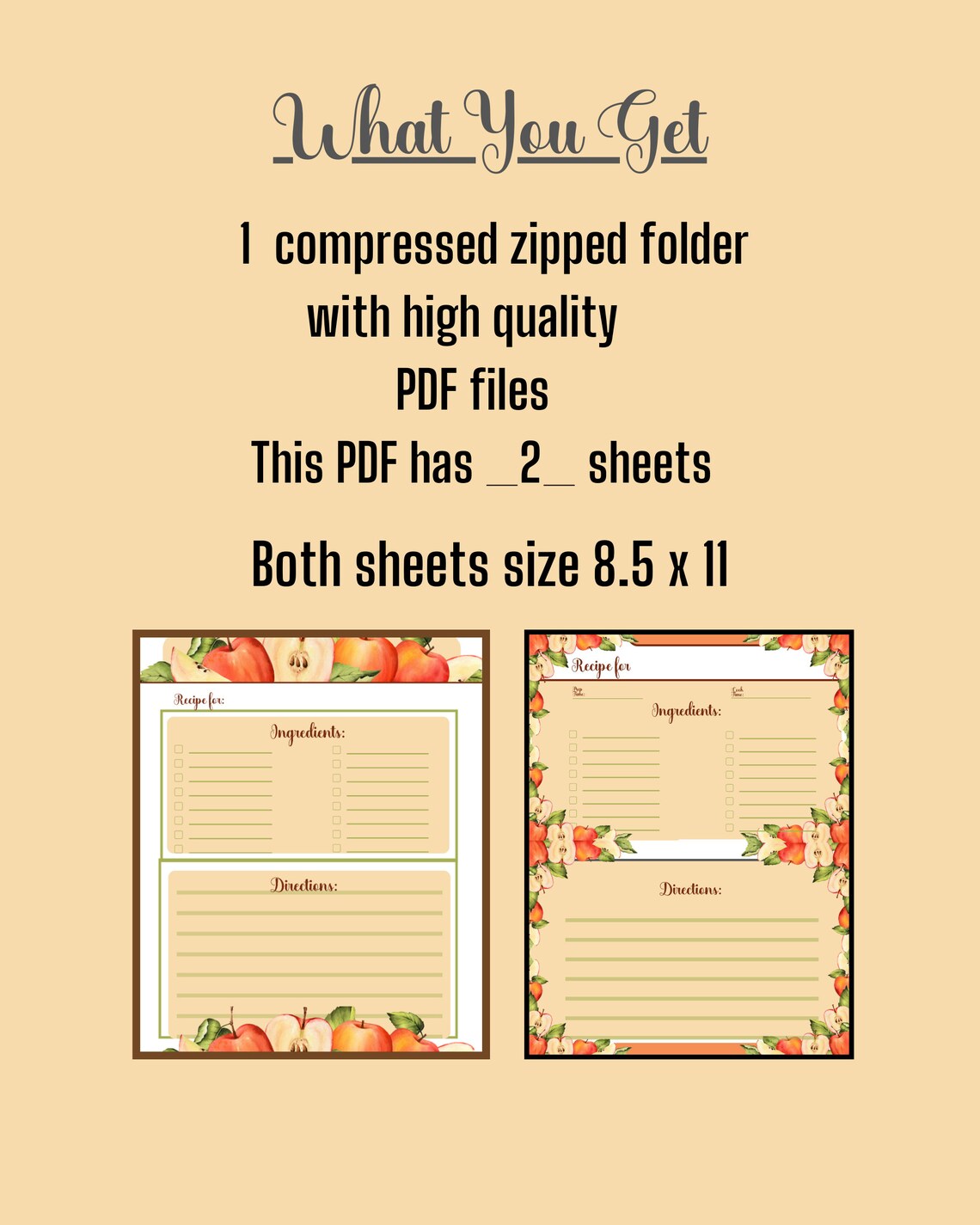 Apples Design Recipe Card: Printable Fall Recipe Page (PDF Download 8 ...