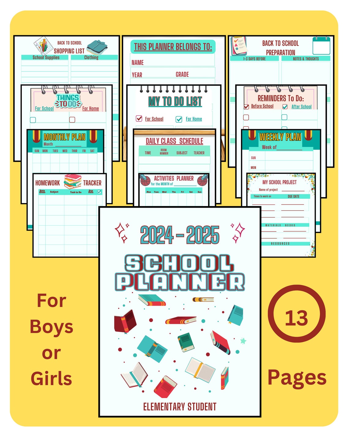 School Planner, Printable Student Planner, Elementary Student Planner ...