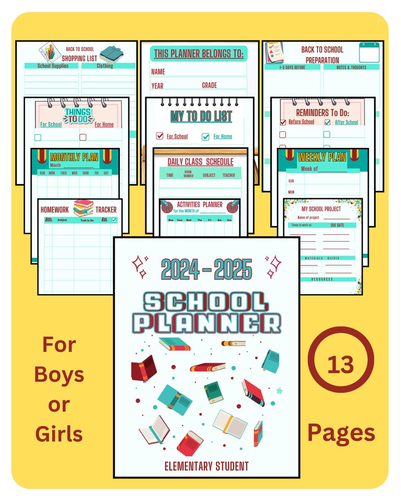 School Planner, Printable Student Planner, Elementary Student Planner ...