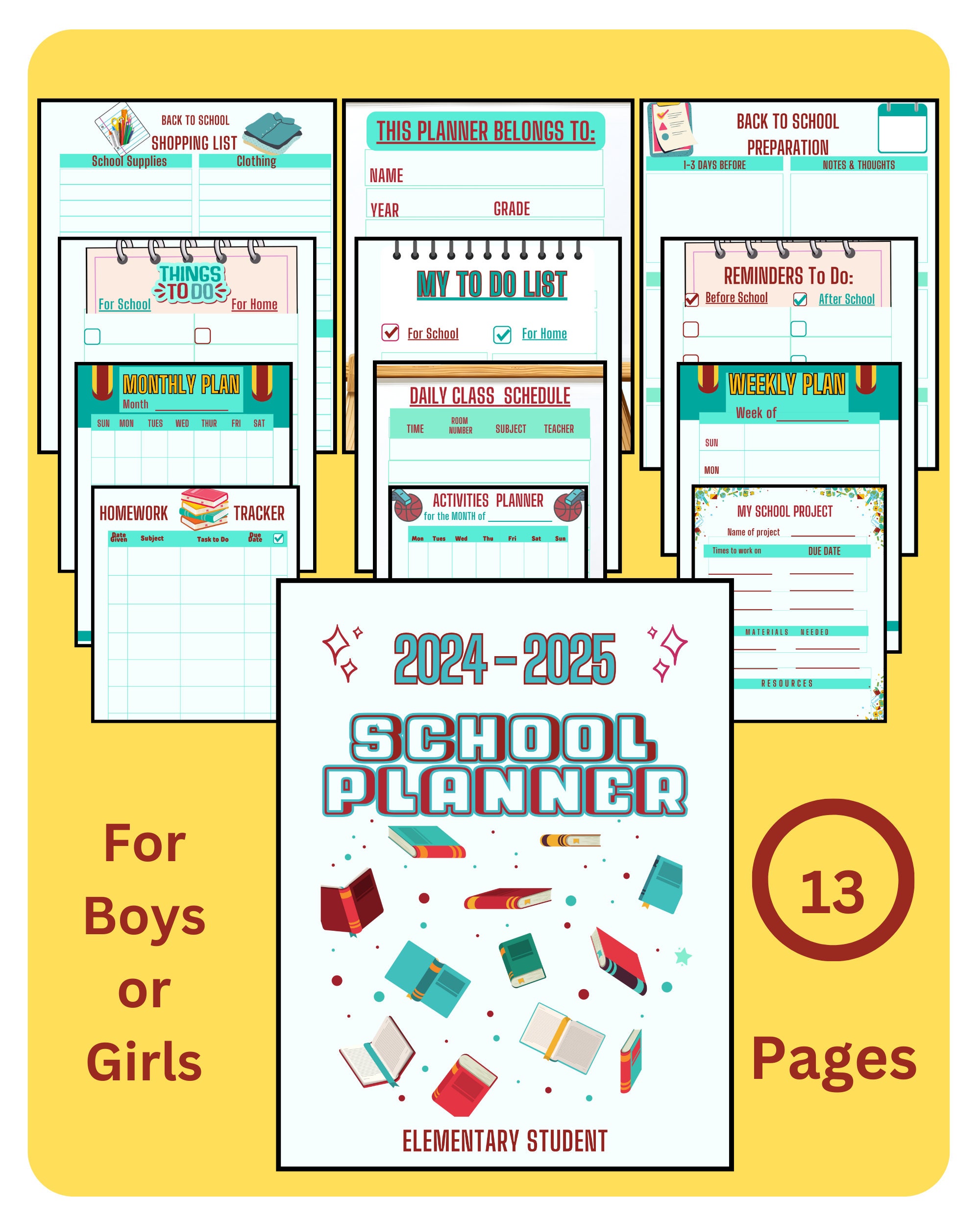 School Planner, Printable Student Planner, Elementary Student Planner ...