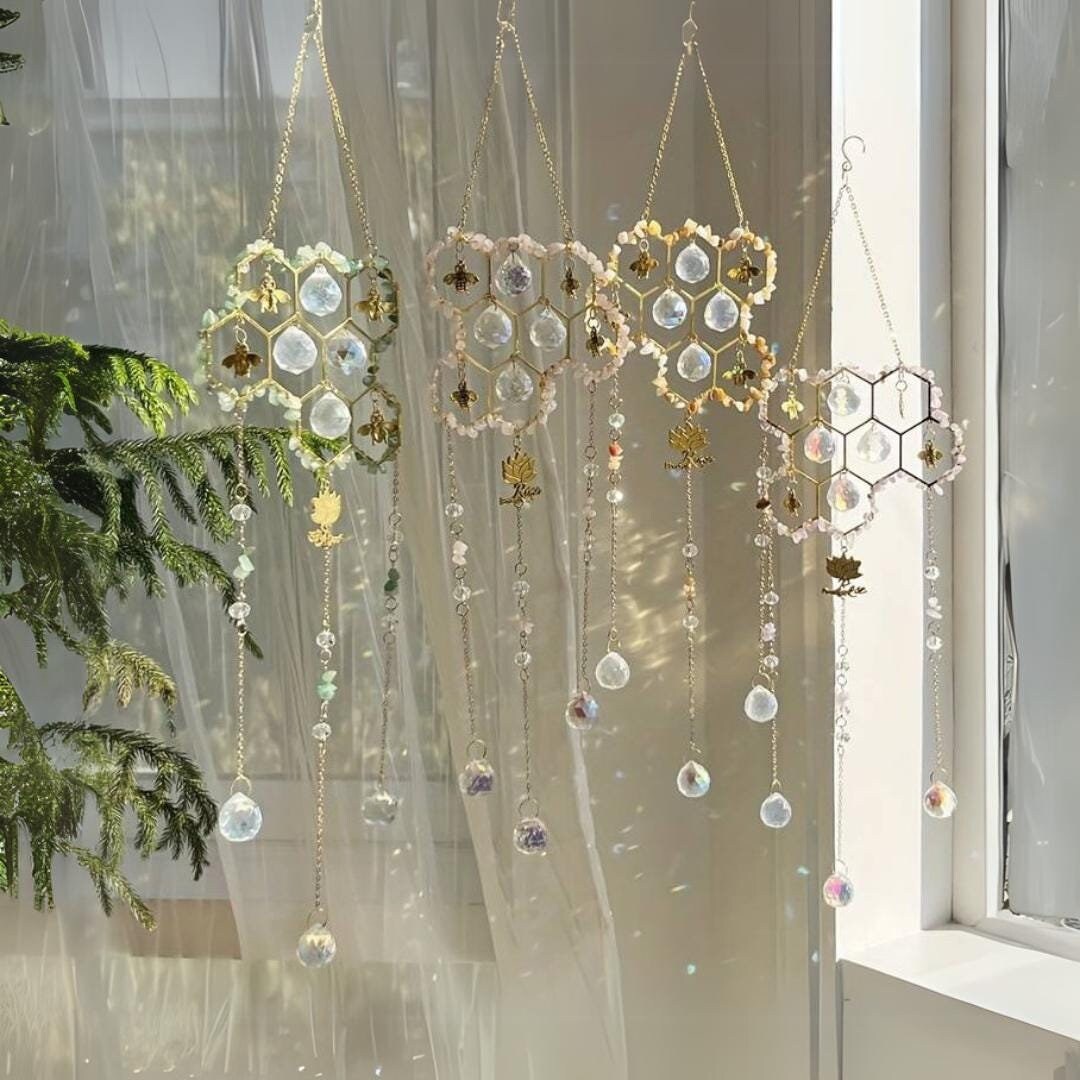 Beehive Crystal Suncatcher: Rainbow Wind Chime, Boho Home Decor - Etsy