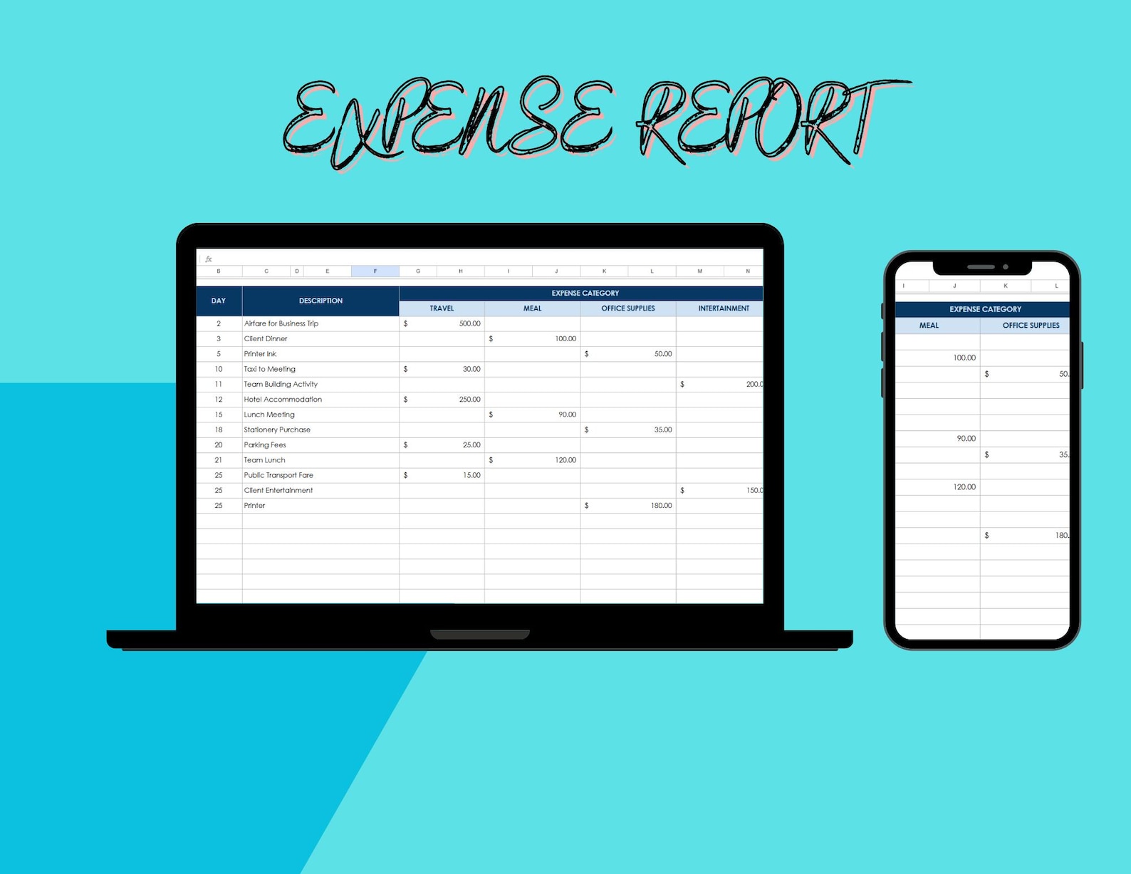 Expense Report, Google Sheets Template for Business and Personal Budget ...