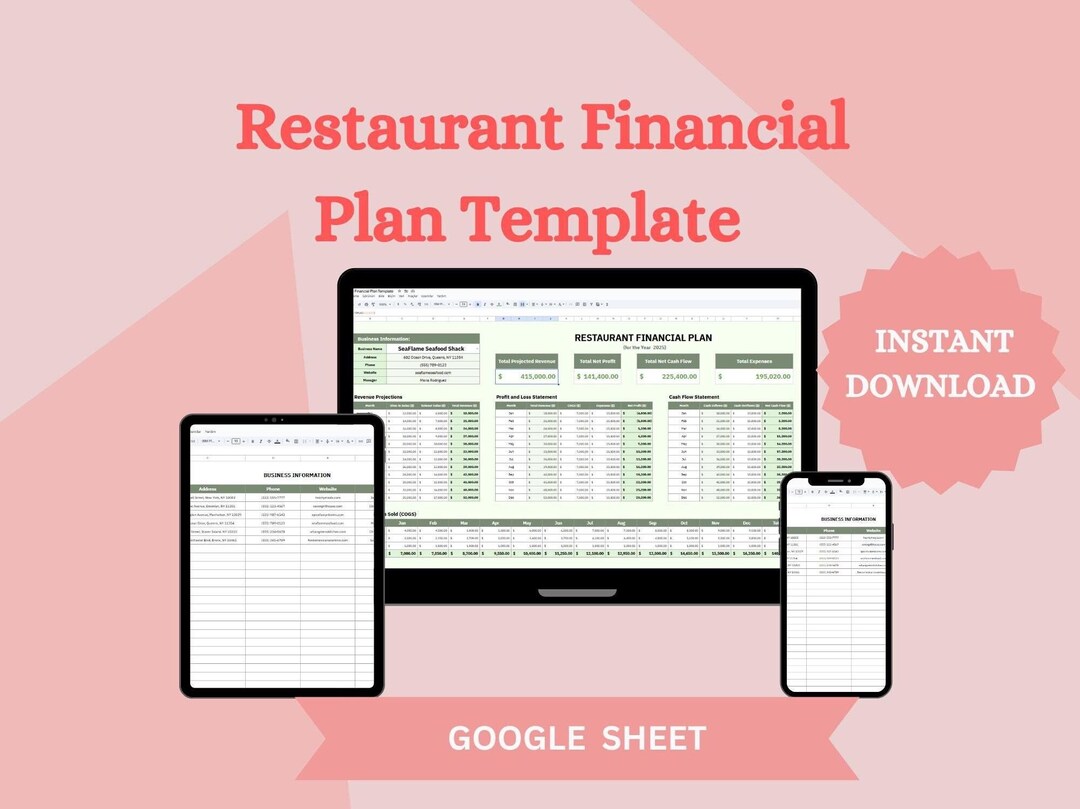 Restaurant Financial Plan Template: Google Sheets Budget (digital ...