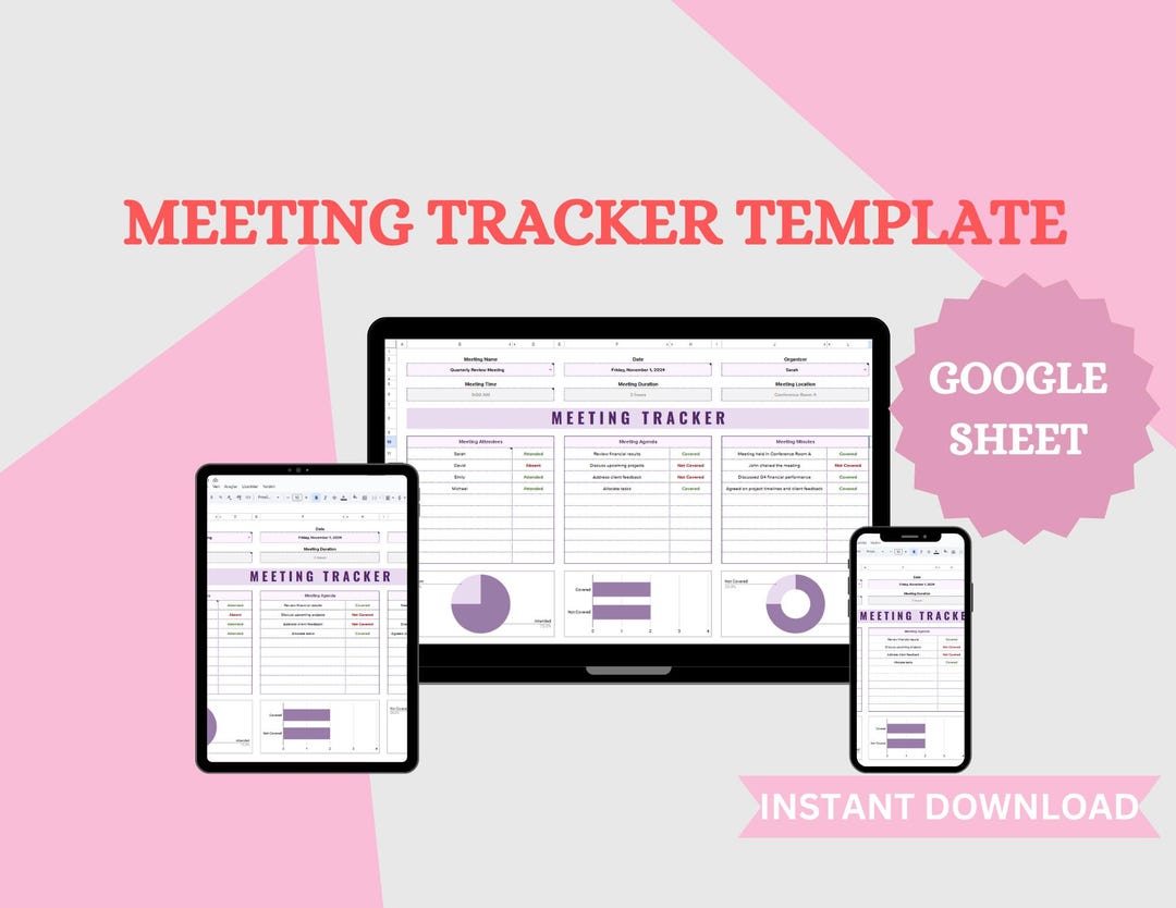 Meeting Tracker Template, Google Sheets Meeting Log, Editable Meeting ...
