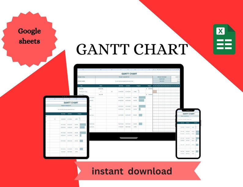 Editable Gantt Chart Template: Project Management Planner (digital ...