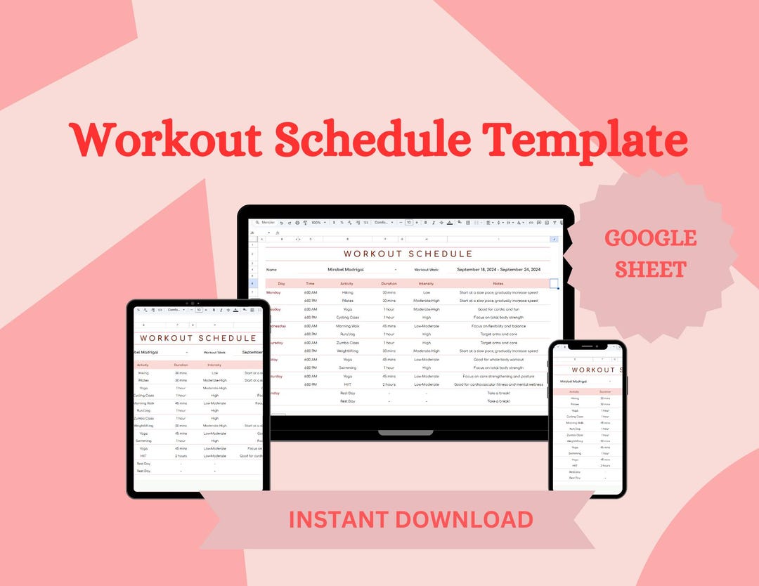 Workout Schedule Template, Editable Google Sheets Fitness Planner ...