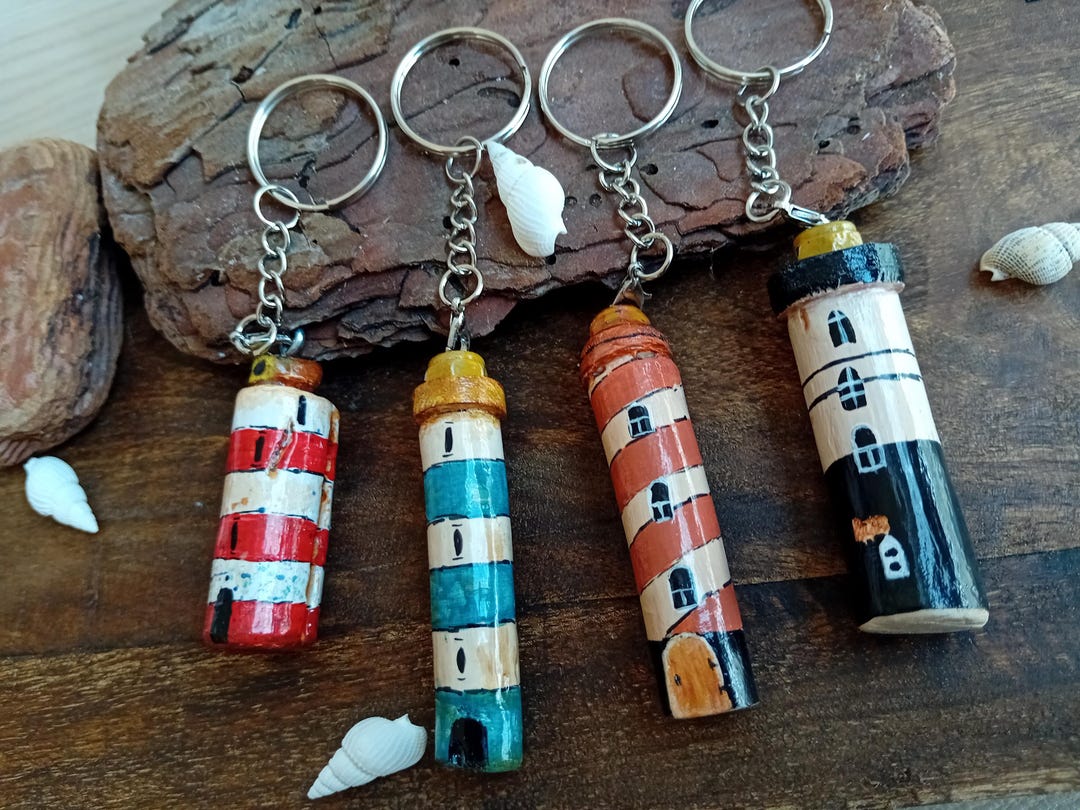 Driftwood Handcrafted Nautical Keychain Lighthouse, Wooden Keyring ...