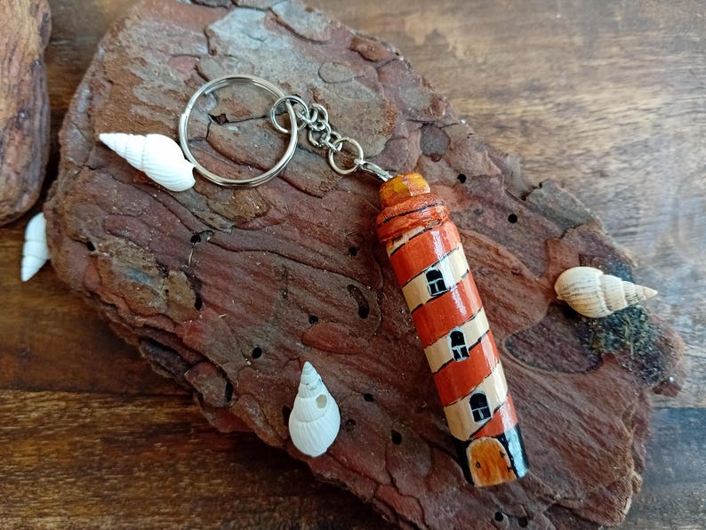 Driftwood Handcrafted Nautical Keychain Lighthouse, Wooden Keyring ...