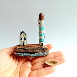 Driftwood Handcrafted Coastal Miniature,small House Lighthouse Wooden ...