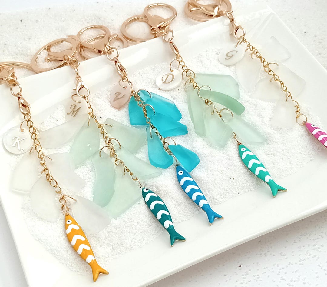 Cute Custom Fish Bag Charm/sardines Handmade Keychain/sea Glass Keyring ...