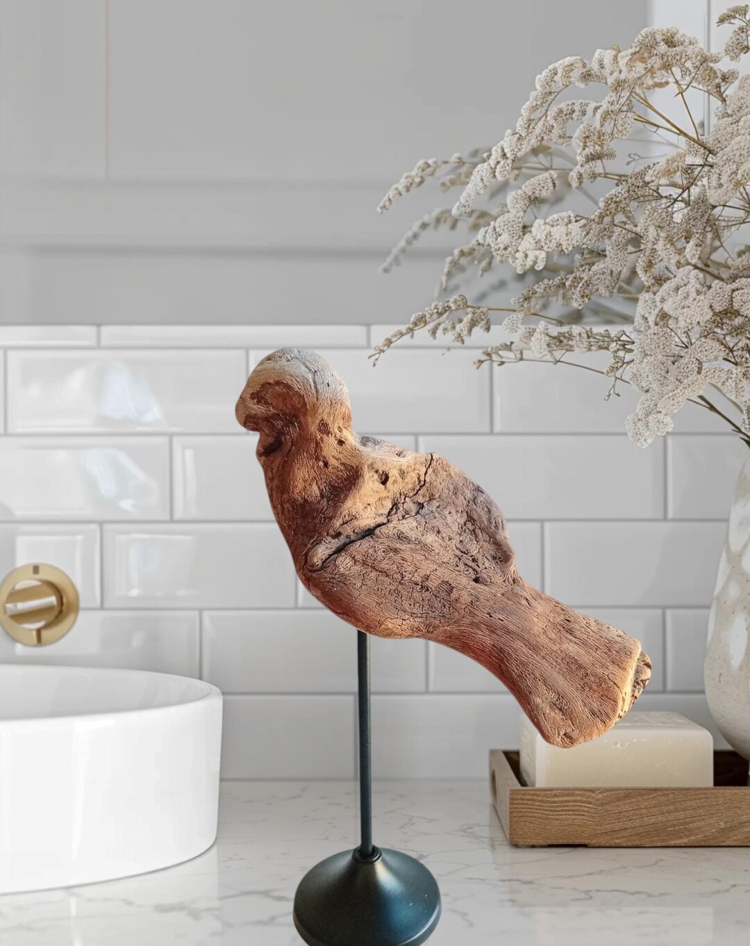 Driftwood Sculpture Bird on Stand, Rustic Coastal Home Decoration - Etsy