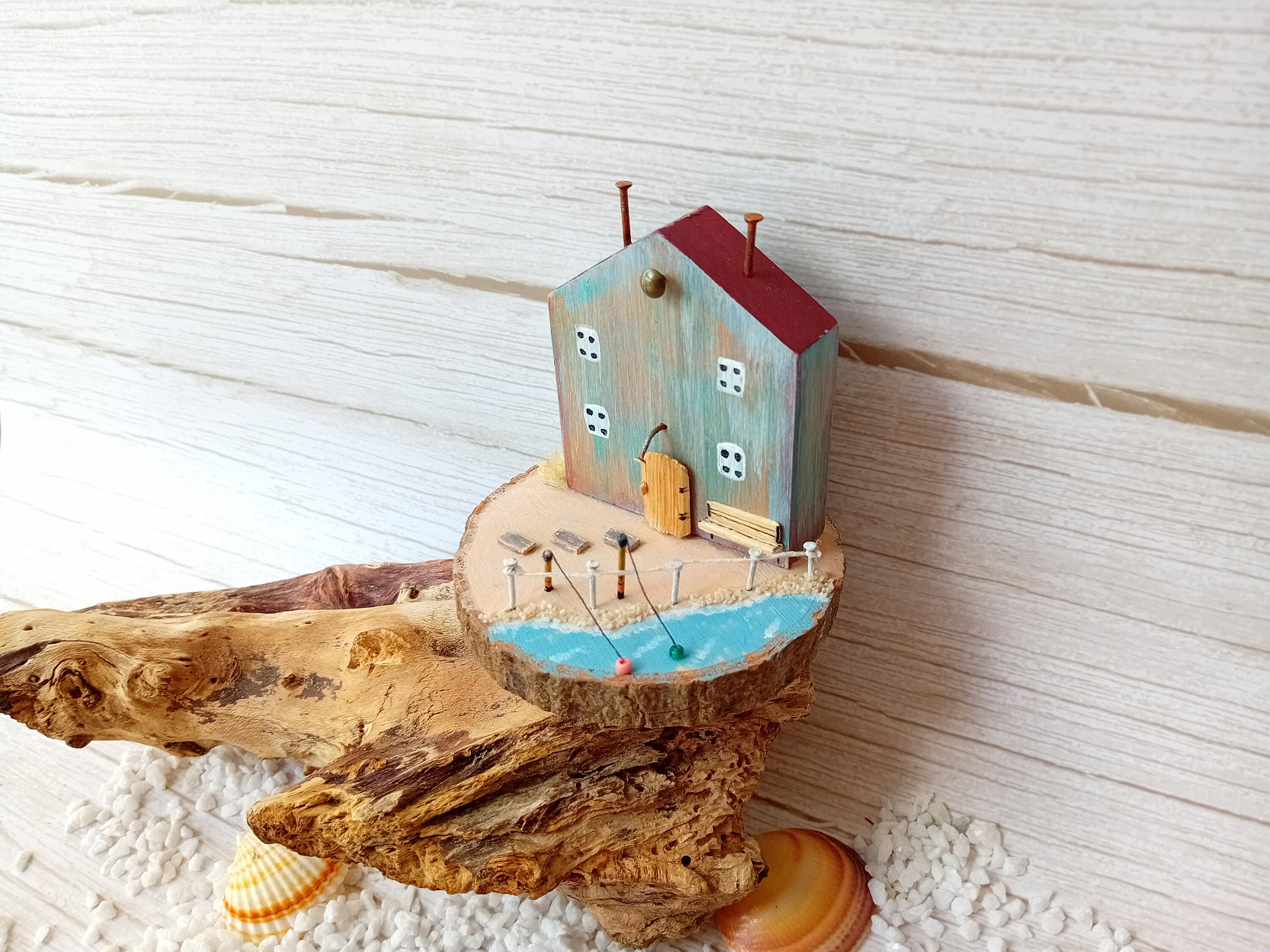 Tiny Seaside House, Small Decorative Coastal Wood Decoration ,little ...