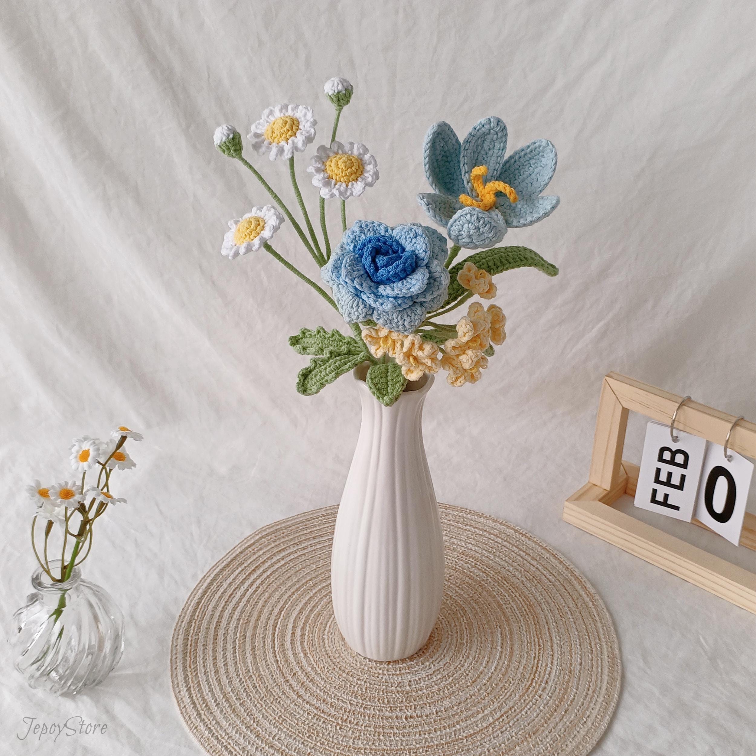 Knitted Flower Bouquet, Crochet Roses and Daisies, Long Lasting Gift ...