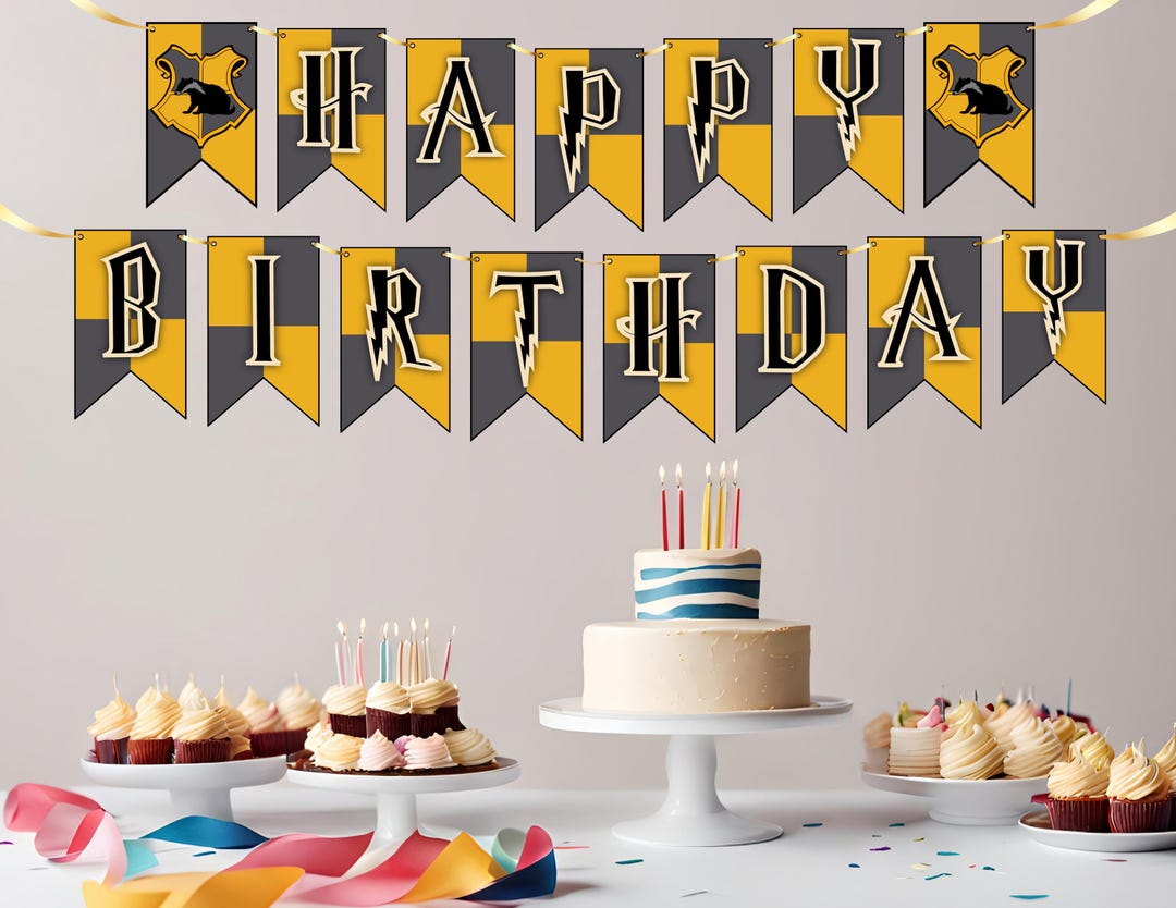 Hufflepuff Pennant Birthday Banner Digital Download Customizable Crests ...