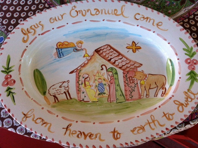 Handpainted Ceramic Nativity Platter Folk Art Nativity - Etsy