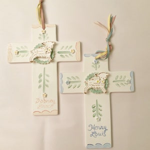 Ceramic Cross Wreath With Lamb,cradle Cross, Ceramic Christening Gift ...