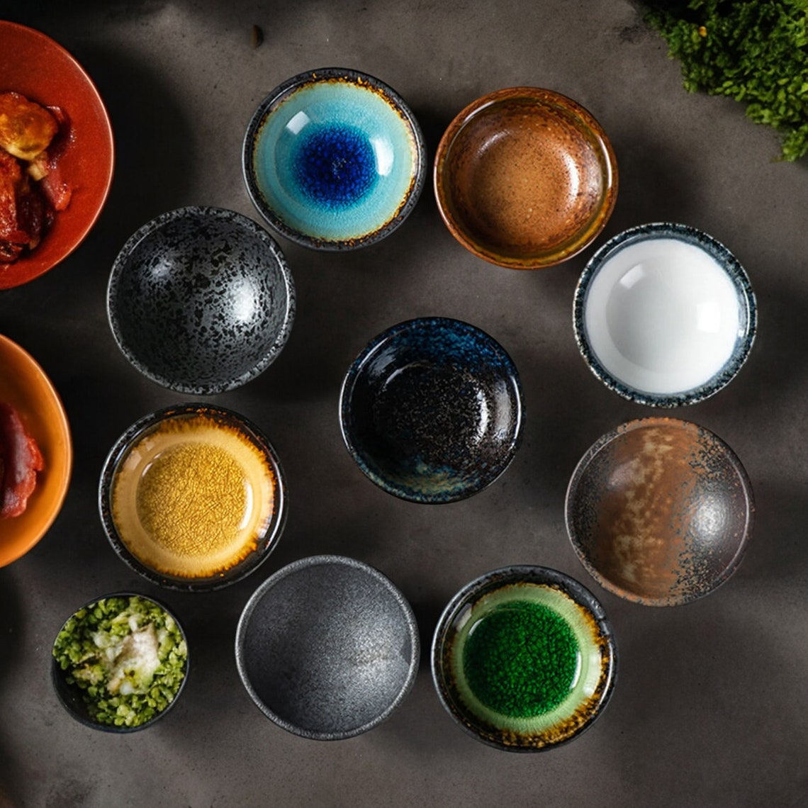 Contemporary Japanese Style Round Porcelain Dip Bowls Ice-cracked Sauce ...