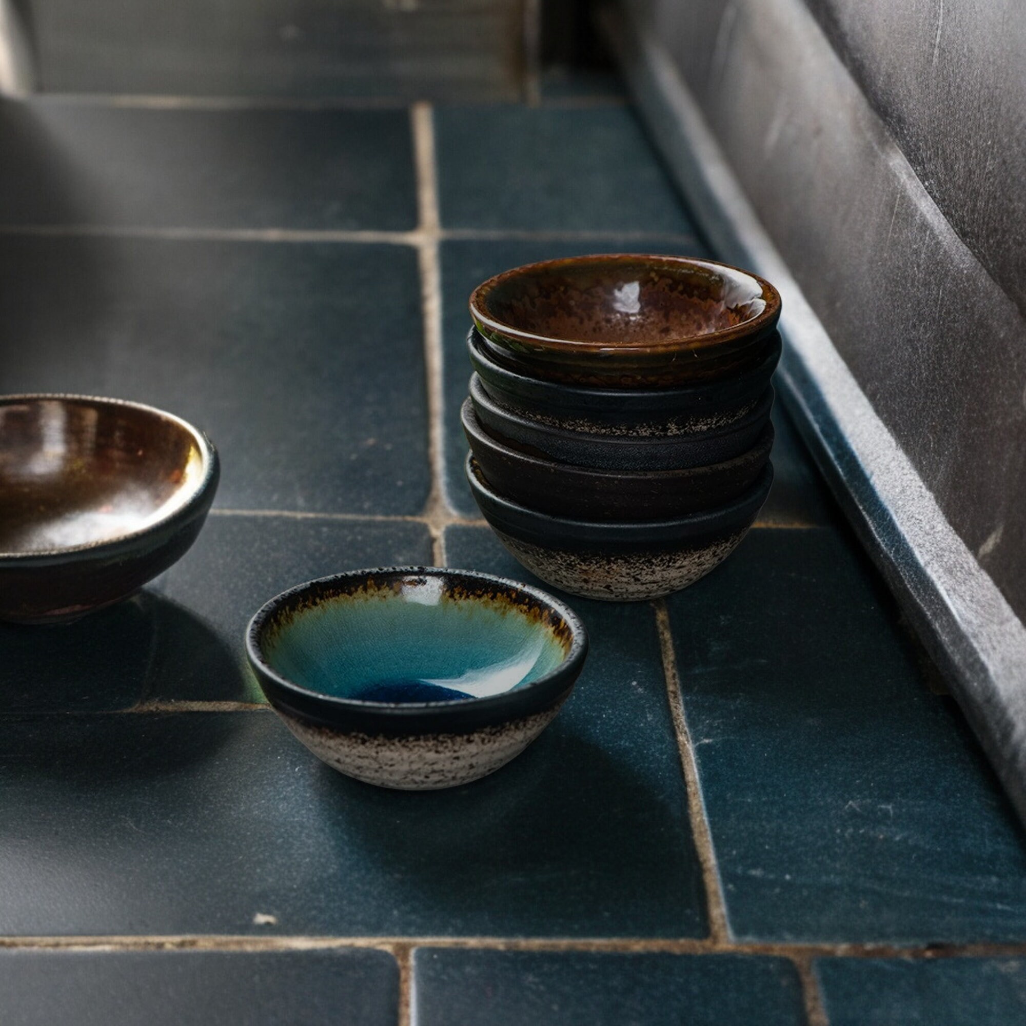 Contemporary Japanese Style Round Porcelain Dip Bowls Ice-cracked Sauce ...