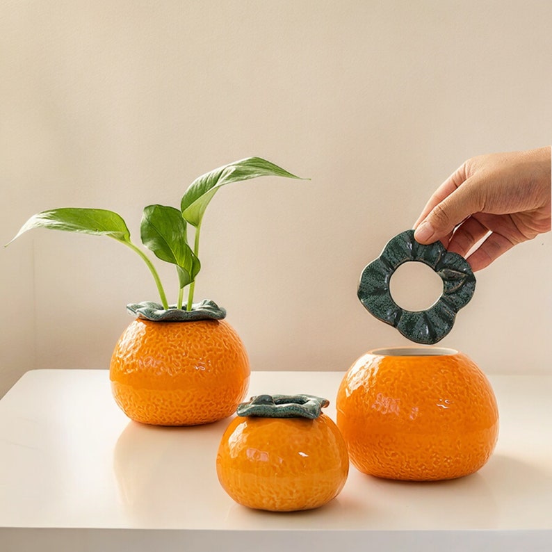 Orange Shaped Ceramic Vase Fruit Inspired Home Decoration Small ...