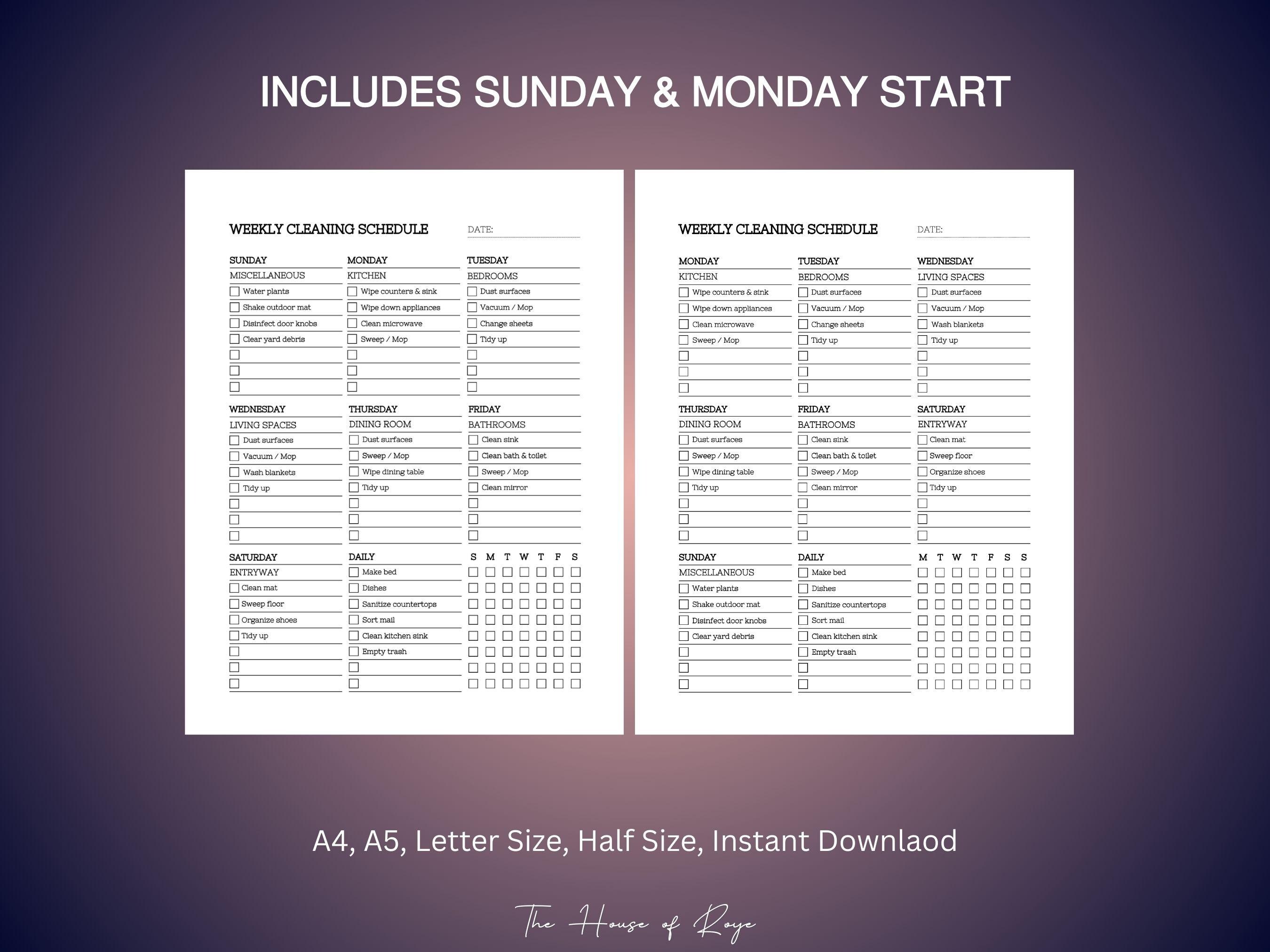 Weekly Cleaning Checklist, Cleaning Schedule, Cleaning Todo List ...