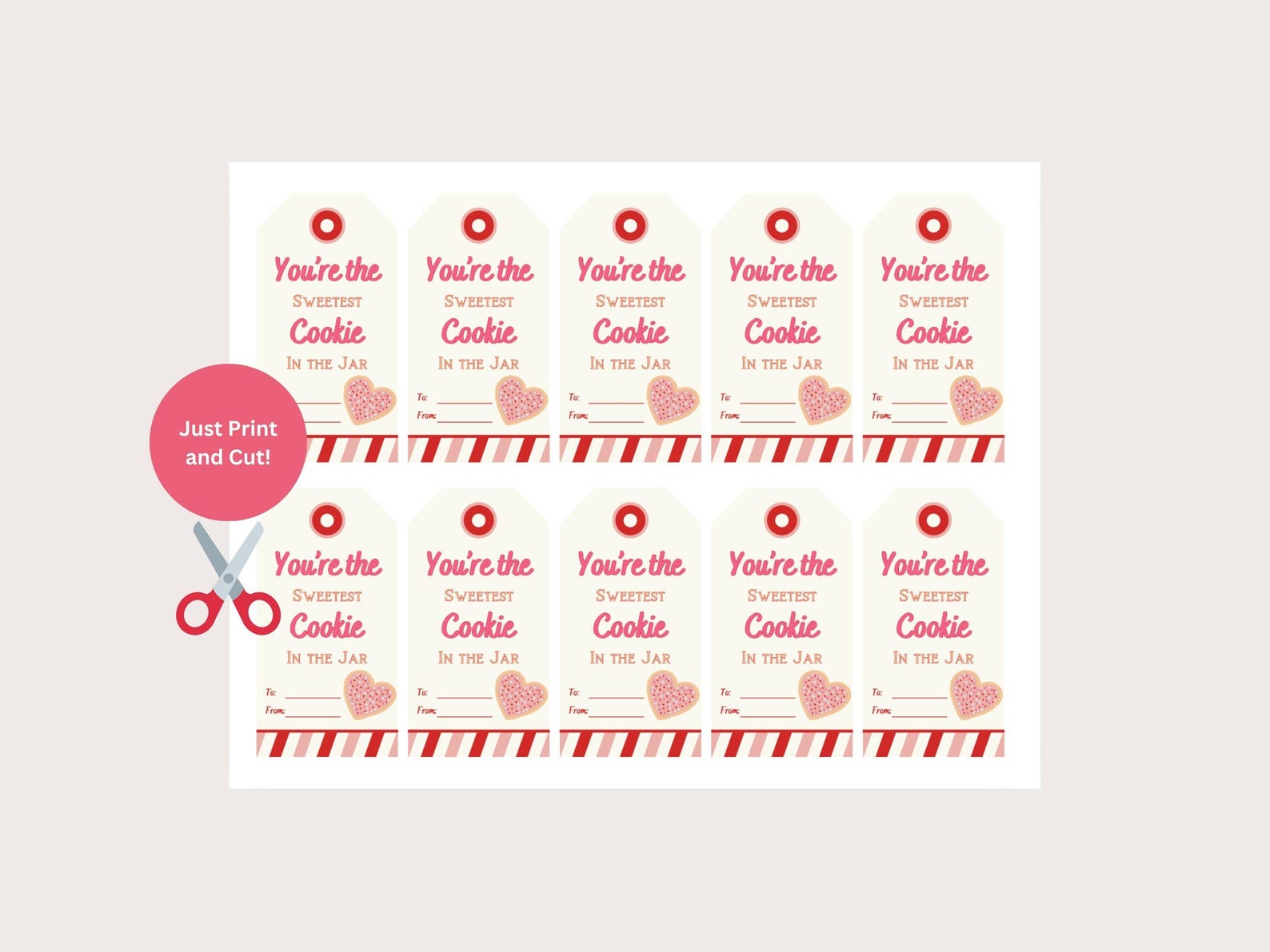 Valentine's Cookie Gift Tag, Printable Valentine's Gift Tag, Valentine ...