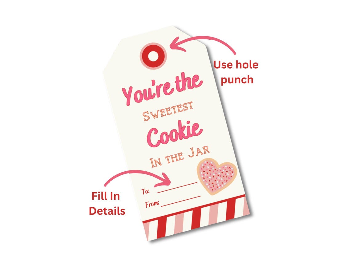 Valentine's Cookie Gift Tag, Printable Valentine's Gift Tag, Valentine ...