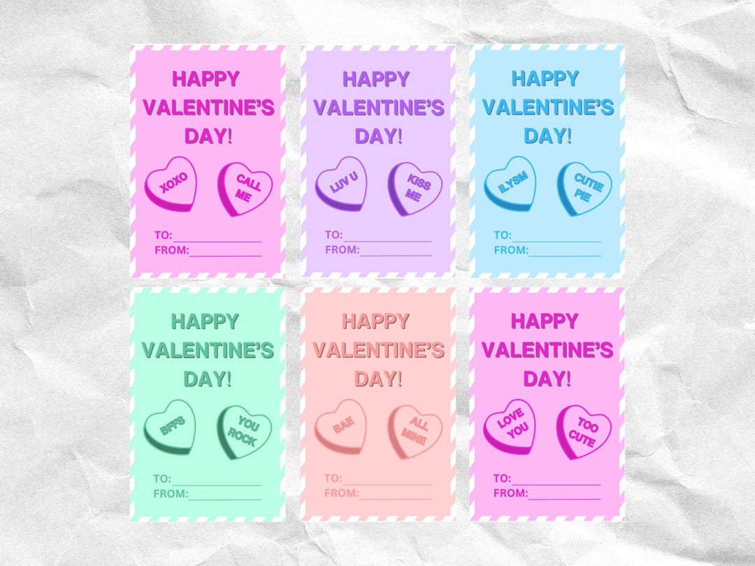 Candy Hearts Printable Valentines - Conversation Valentine Hearts Card ...