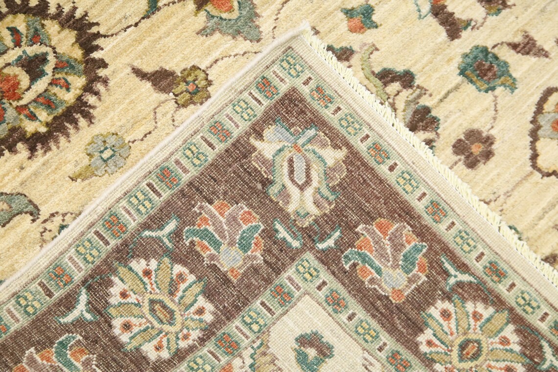 5x7 Chobi Area Rug Beige Brown Wool Rug Afghan Handmade Rug Floral Rugs ...