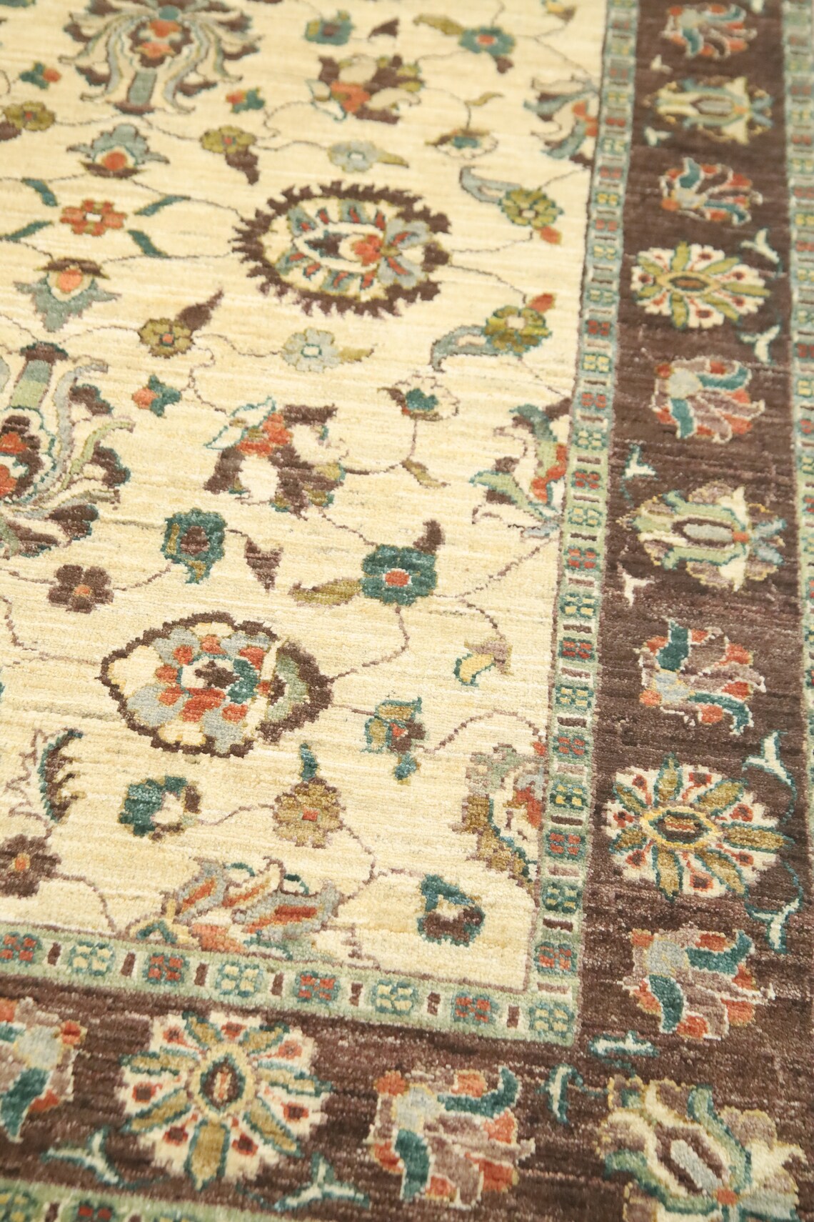 5x7 Chobi Area Rug Beige Brown Wool Rug Afghan Handmade Rug Floral Rugs ...