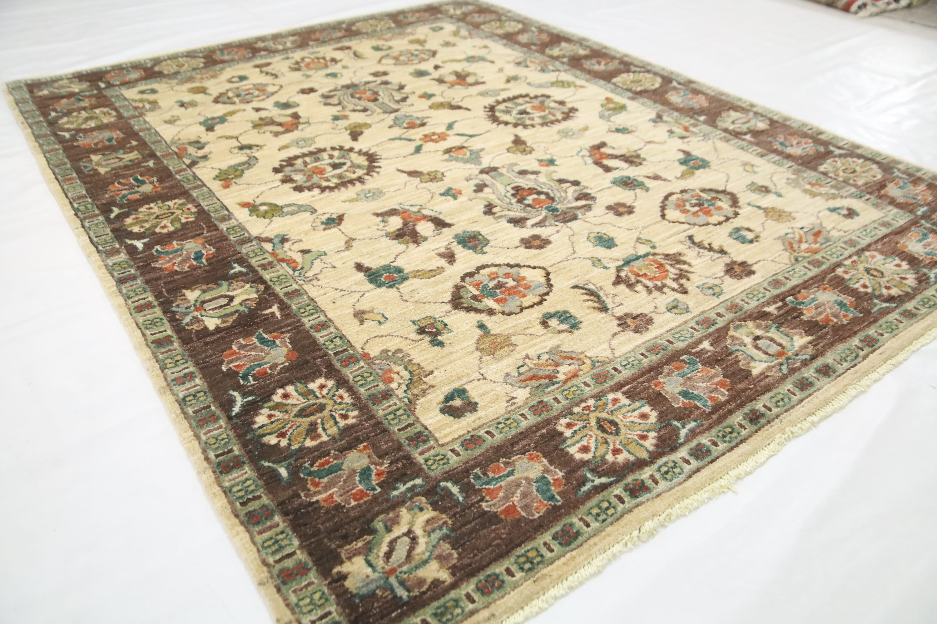 5x7 Chobi Area Rug Beige Brown Wool Rug Afghan Handmade Rug Floral Rugs ...