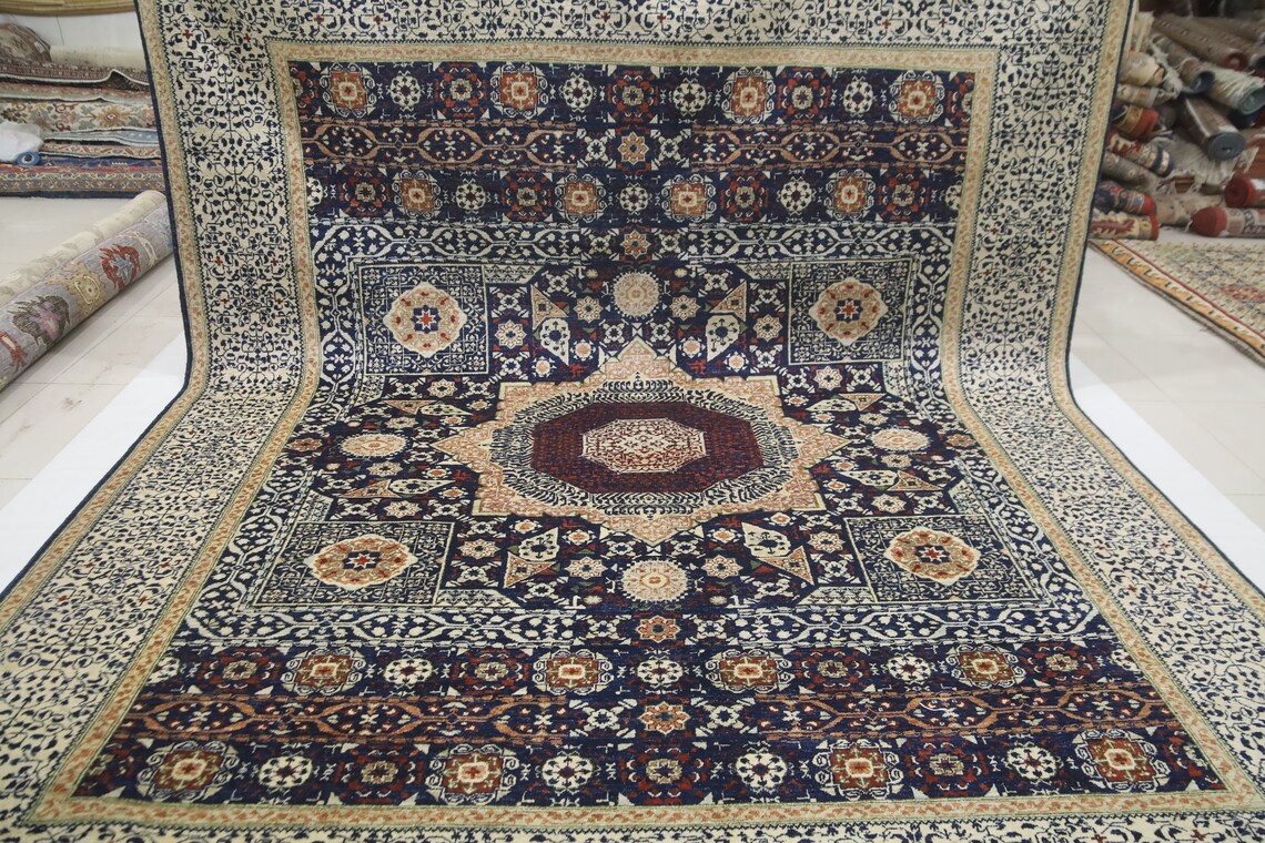 9x12 Mamluk Area Rug - Dark Blue Turkish Hand Made Geometric Fine ...