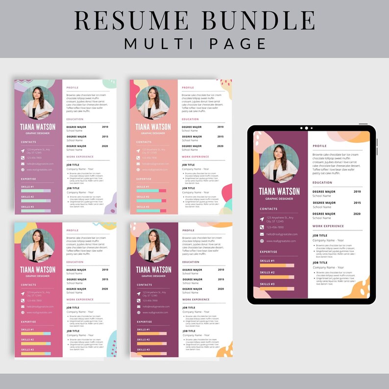 Colorful Resume, Resume Template, Modern Resume Template Word & Mac ...