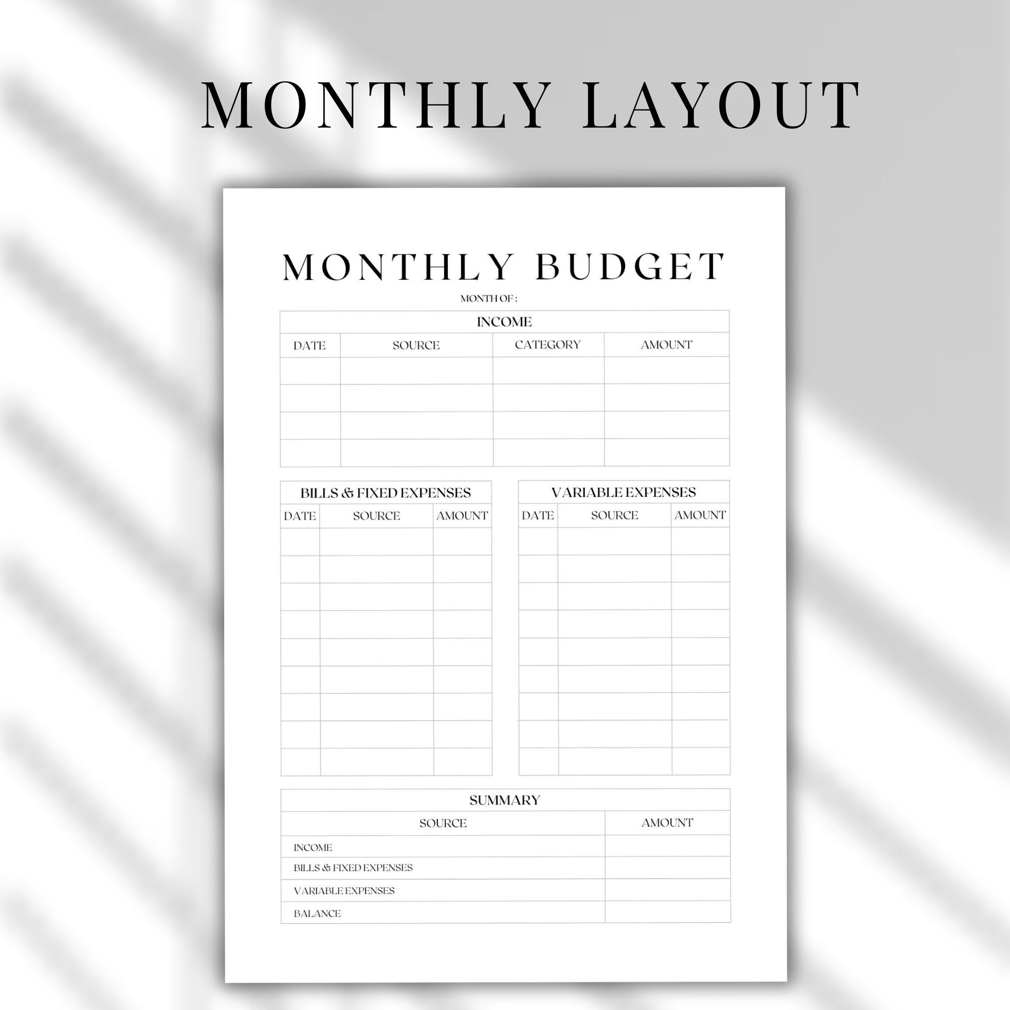 Monthly Budget Planner Printable Financial Journal Monthly Budget Sheet ...