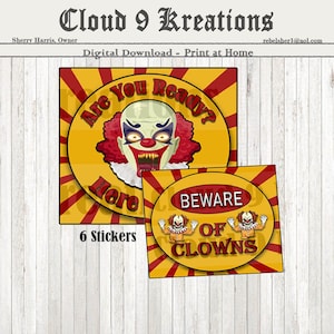 Clown Stickers, Clown Labels, Halloween Carnevil Clown Labels ...
