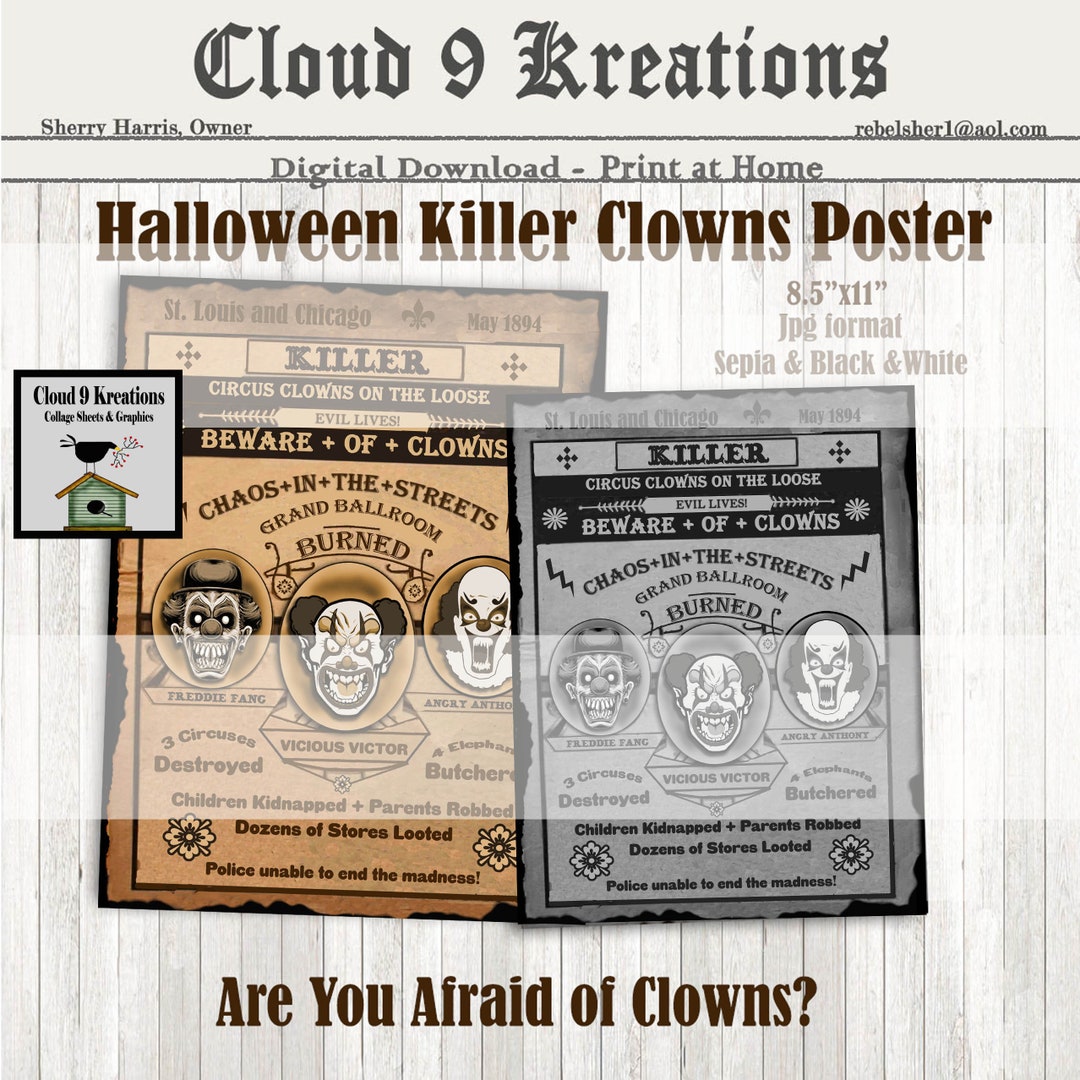 Halloween Killer Clowns Poster, Carnevil Poster, Halloween Party Poster ...