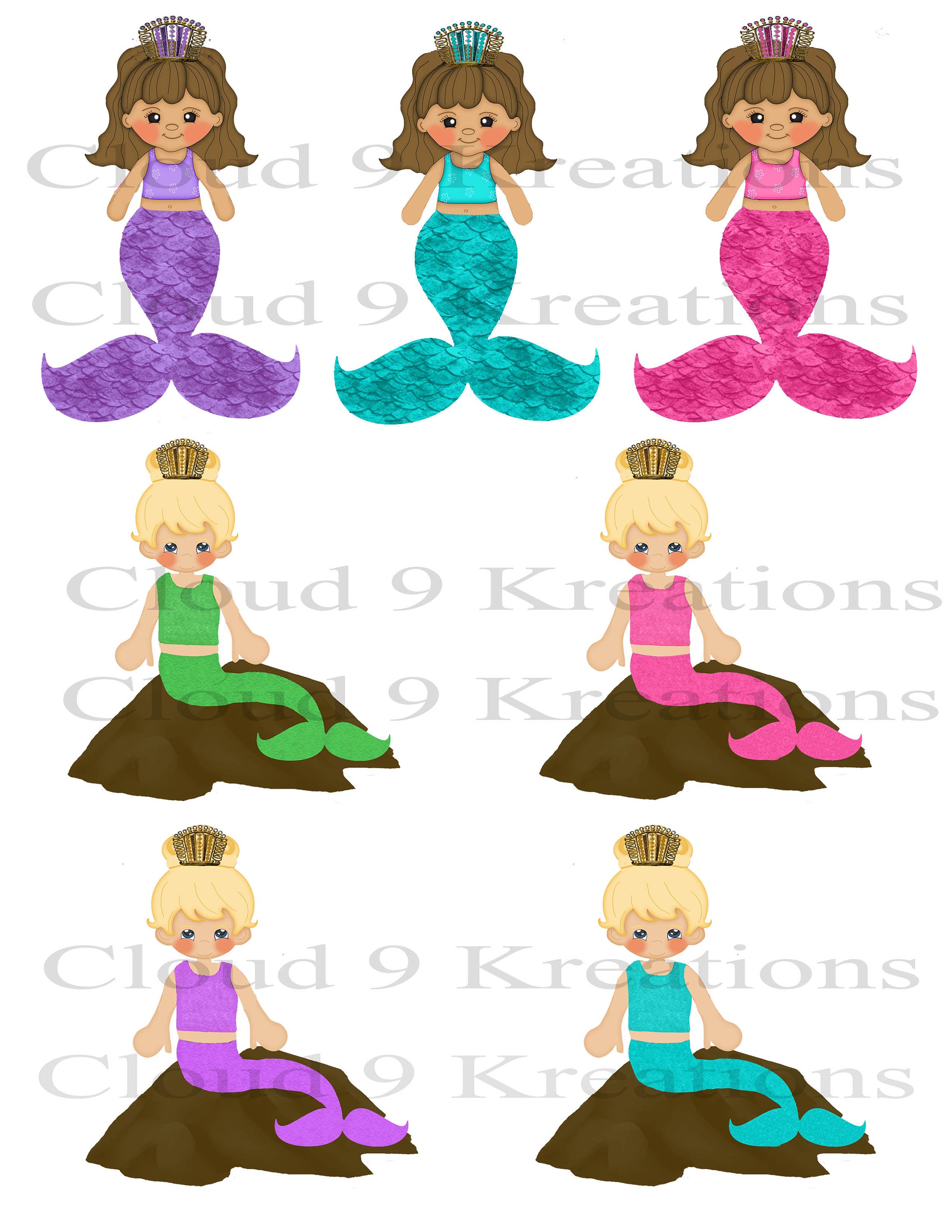 Sweet Little Mermaids Digital Collage Sheet - Etsy