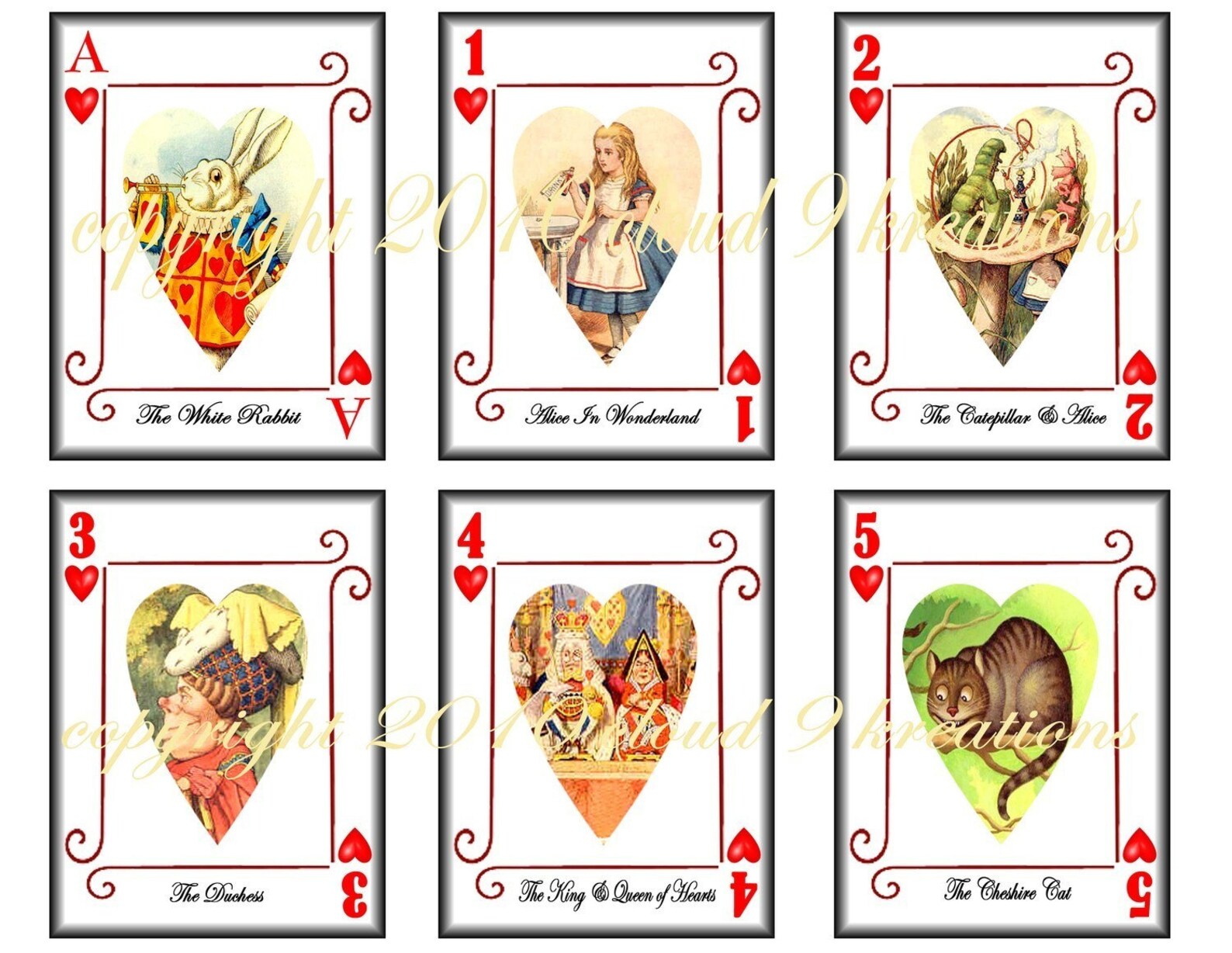 Alice in Wonderland Playing Cards, Alice in Wonderland Cards, Digital ...