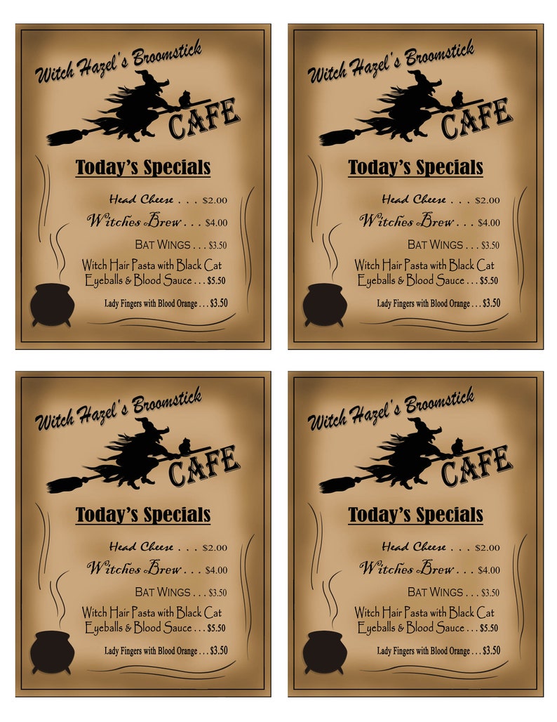 Halloween Witch Menu Labels, Witch Menu Labels, Halloween Menu Labels ...
